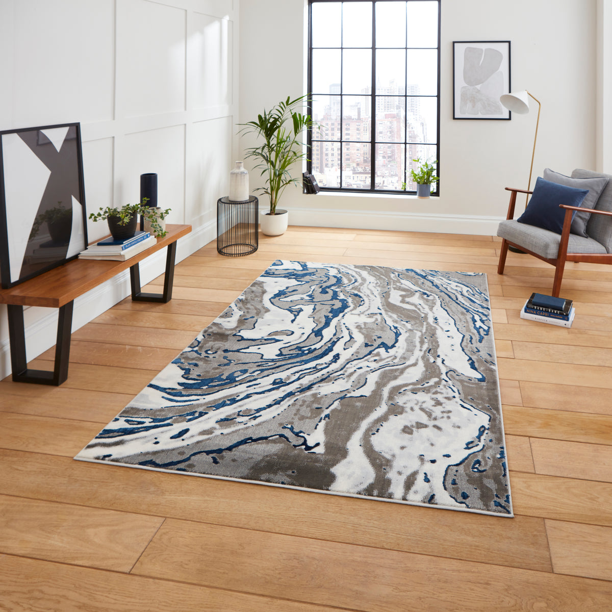 Apollo GR584 Rug (Grey/Navy) – Liverpool Rug Co